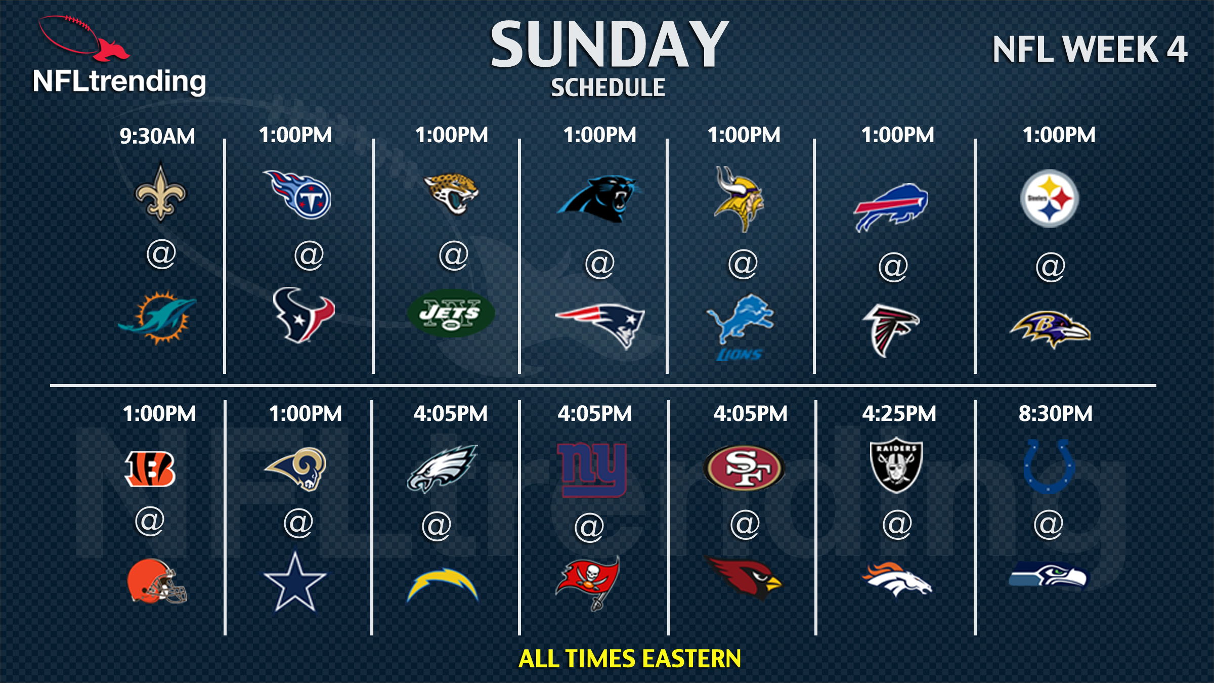 NFL SCHEDULE SUNDAY WEEK 4 NFLtrending